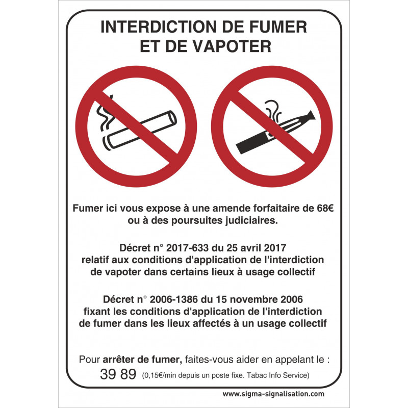 Adhésif interdiction de vapoter et de fumer | Achat Signalétique d ...